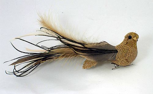 8" NATURAL FEATHER & BURLAP BIRD WITH CLIP & GLITTER- Dozen- BN312-NAT ...