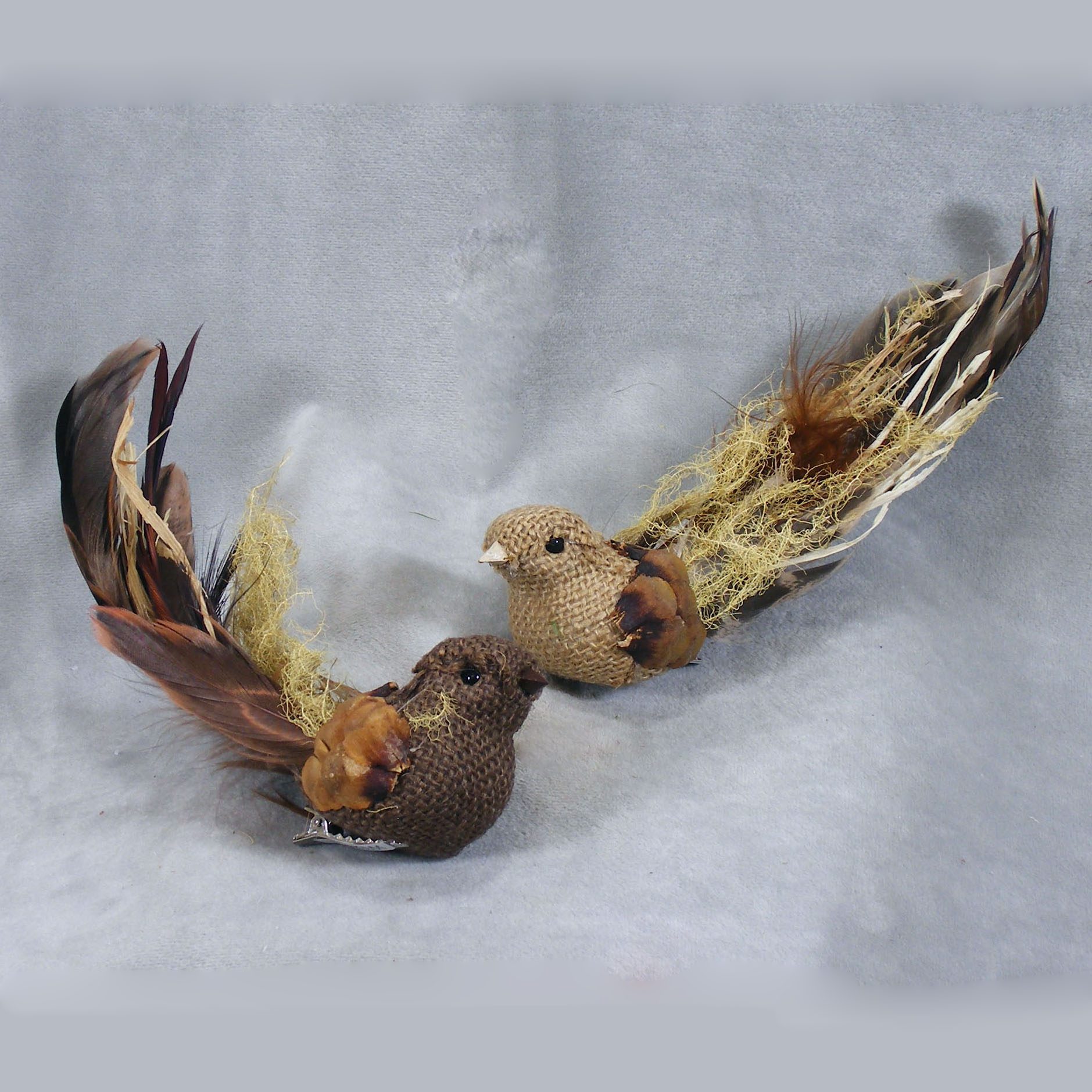 8" Burlap Artificial Bird on Clip- Box of 12 | Floral Supply
