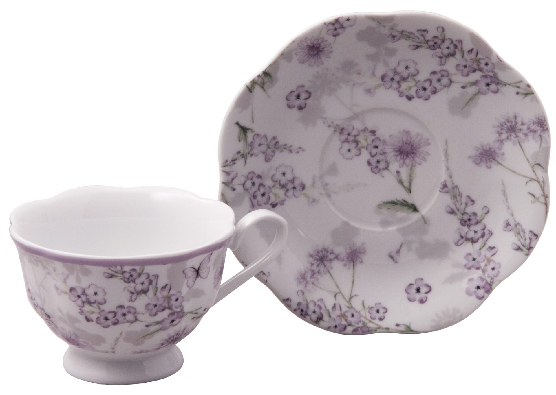 Porcelain Purple Floral Tea Cup/Saucer Set- case of 24 sets | Floral Supply