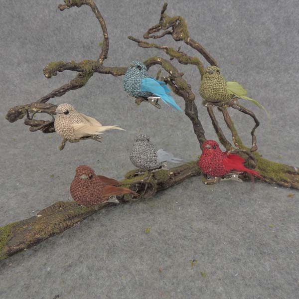 2" Small Burlap Artificial Bird with Long Feather Wing and Tail- Box of ...