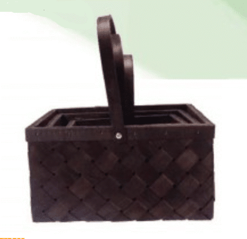 Rectangle Large Walnut Wood Stripe Basket set of 3 with Drop Handles ...
